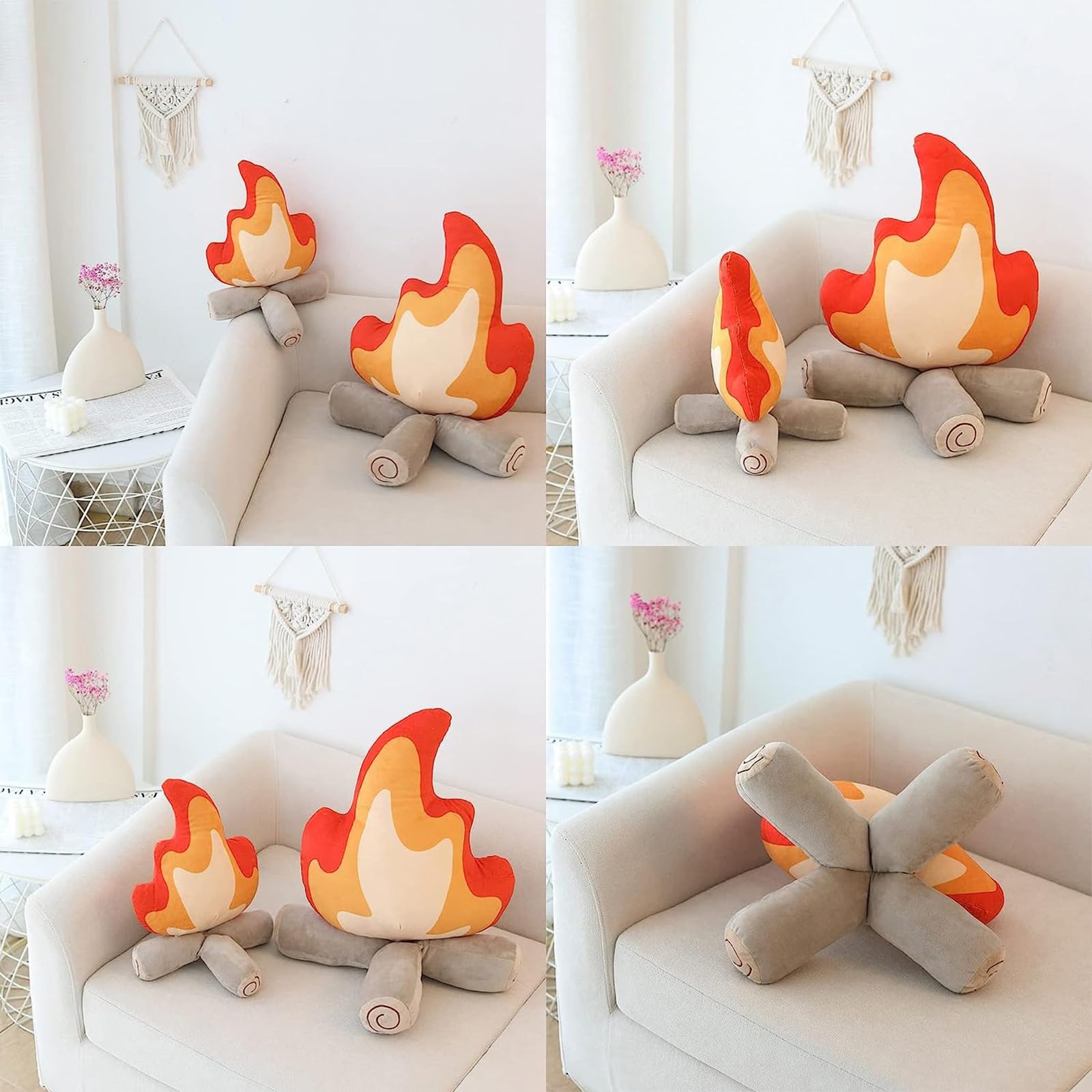 Chilifuli Funny Campfire Plush,12 in Simulation Fake Campfire Pillow, Soft Simulation Bonfire Stuffed Plushies Doll Fake Fire Firewood Plush Pillow, for Outdoor Camping Room Decor Kids Gifts (12 in)