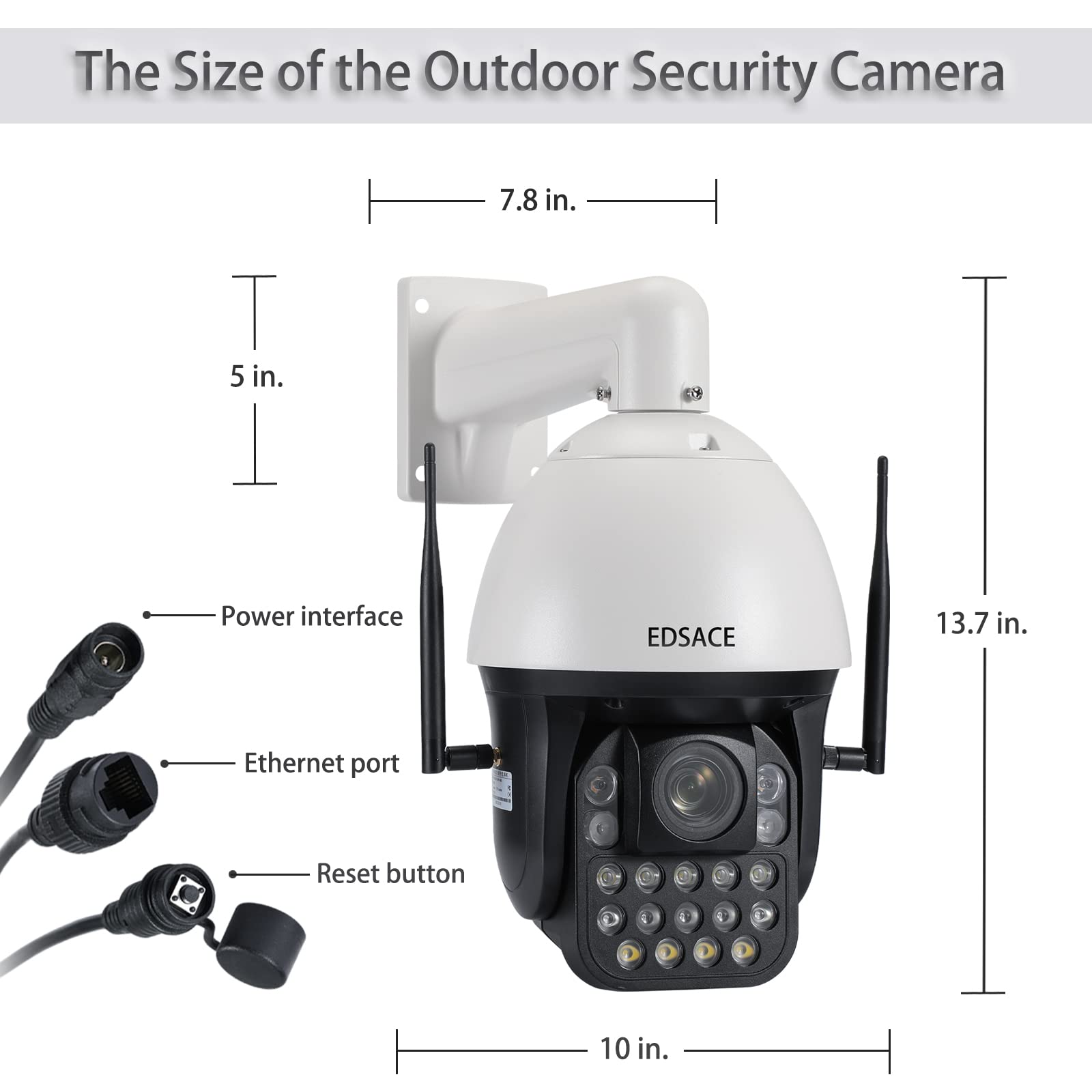 EDSACE 5MP PTZ Camera 36X Optical Zoom,Ontinuous 360° pan,Auto Tracking,Human Detection,Two Way Audio,Long Range Infrared Night Vision up to 393ft (Built-in Audio)