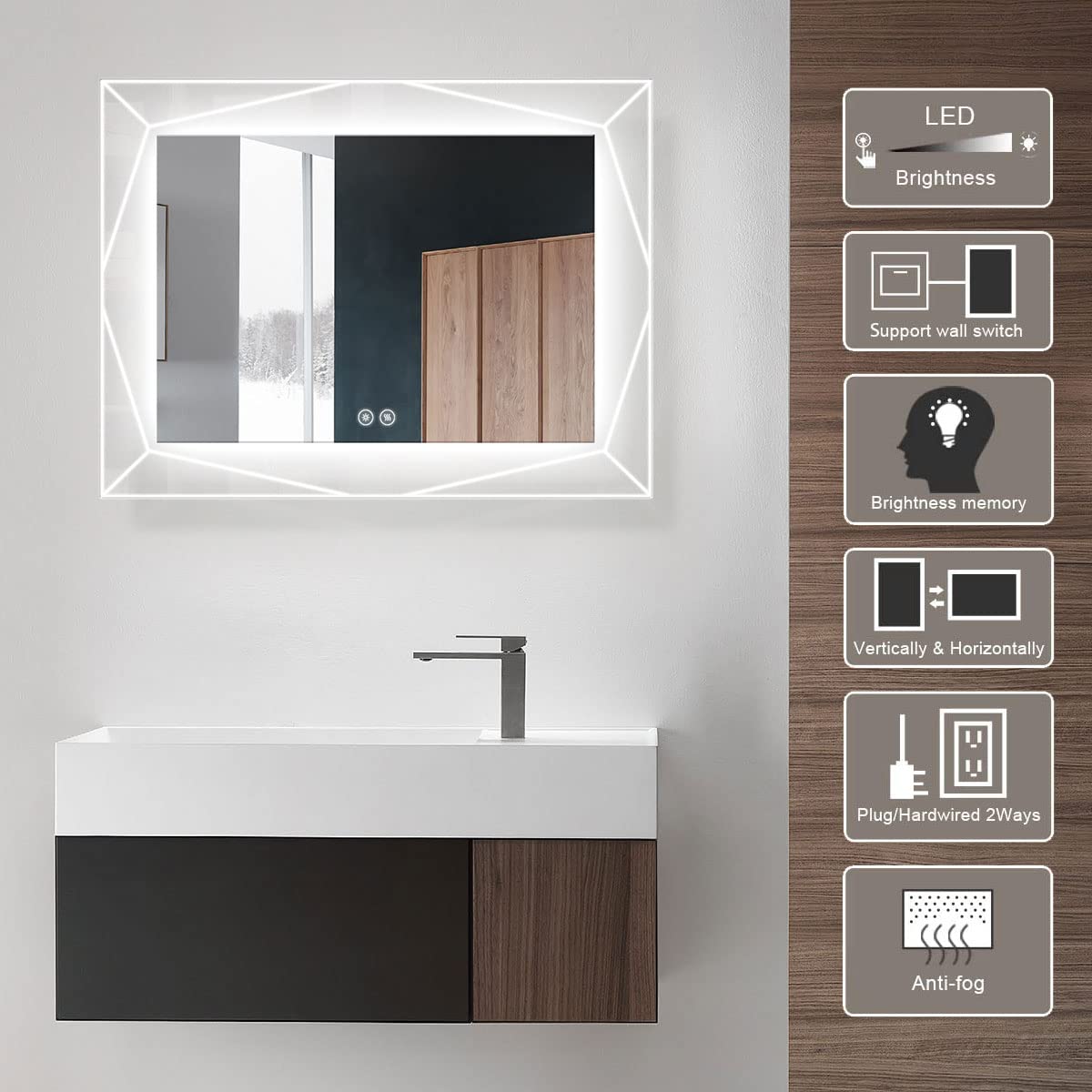 BHBL Lighted Bathroom Mirror 24 x 32 Inch Led Mirror for Bathroom,Bathroom Mirrors Wall Mounted with Anti-Fog,Dimmable,Vertical & Horizontal (CK010-2432-TS) Lighted Makeup Mirror