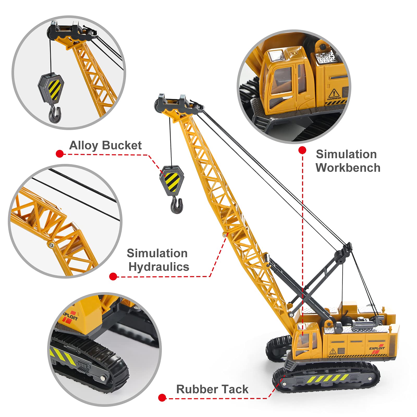 Jenilily 1:55 Scale Die-cast Crane Construction Vehicles Toy Alloy Model Car, Gifts for Kids Boys Toddler 3 4 5 Years Old