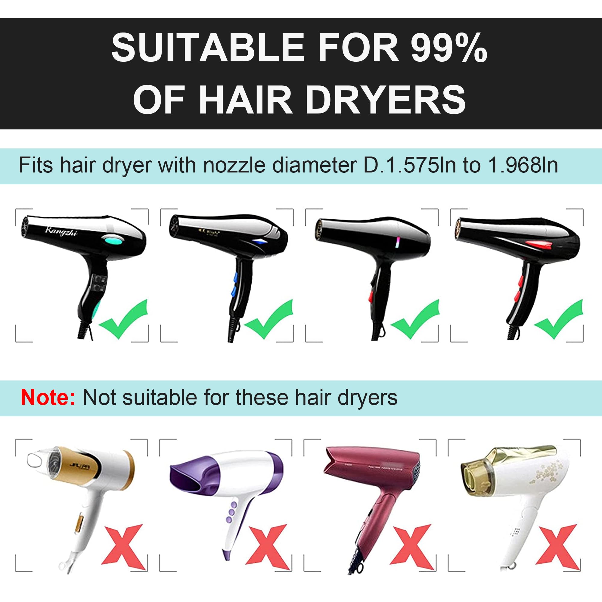 Universal Collapsible Hair Dryer Diffuser - Travel and Easy Storage - KingKam Diffuser Attachment Fit Most Hair Dryers with Nozzle Diameter D-1.575Inch to 1.968 Inch (4-5cm) - Black