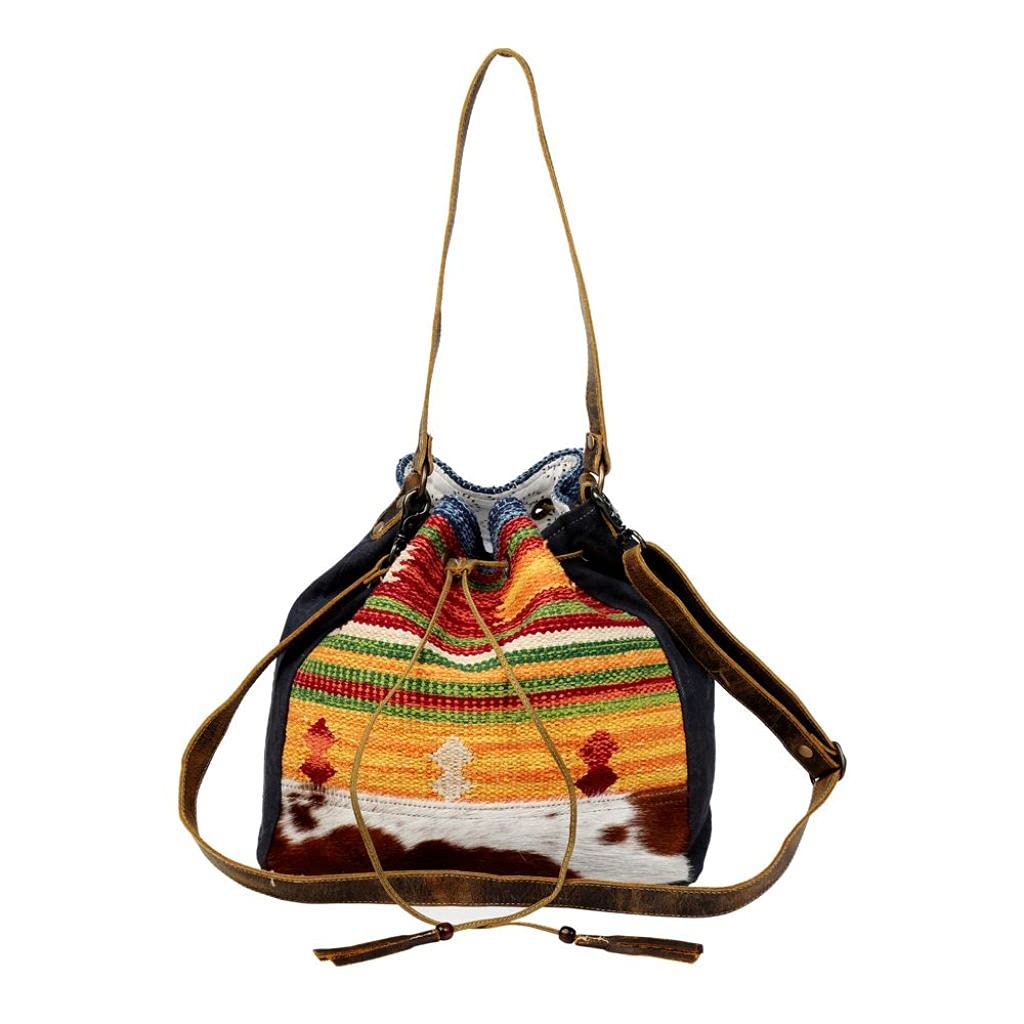 Myra Bag Quick-Witted Bucket Bag Upcycled Cotton & Hair Leather S-3064