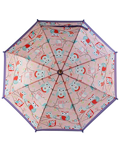 OAKI Double Layer Waterproof Kids Umbrellas with Windproof, UV Protection and C-Shaped Kid’s Easy Hold Handle (Perched Owls)