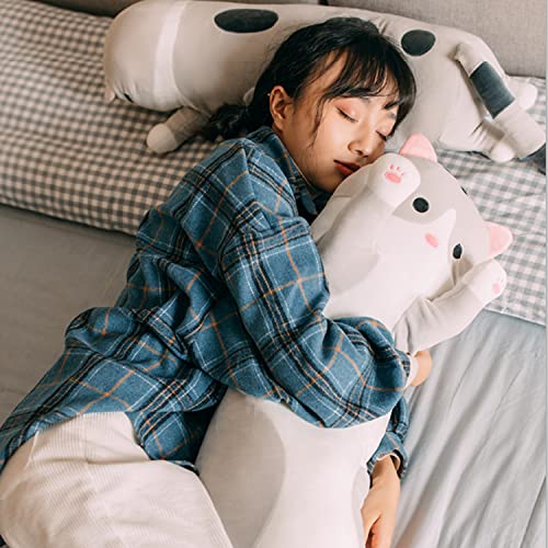Handytoolinc Cat Soft Pillow Plush Long Throw Sleeping Pillow Cotton Kitten Pillow Cuddly Stuffed Cute Plush Doll Toy Gift for Kids Girlfriend (19.7 inch/50 cm, Grey)