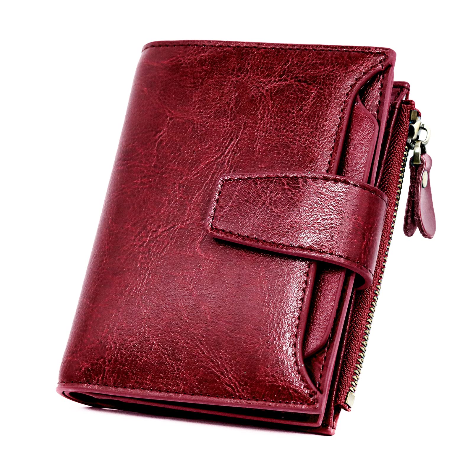 CALIYO Short Wallet for Women, Minimalist Bifold Small Wallets, Lady Clutch Wallet,Women Coin Purses with RFID Blocking Genuine Leather Wallet for Women(Wine Red)