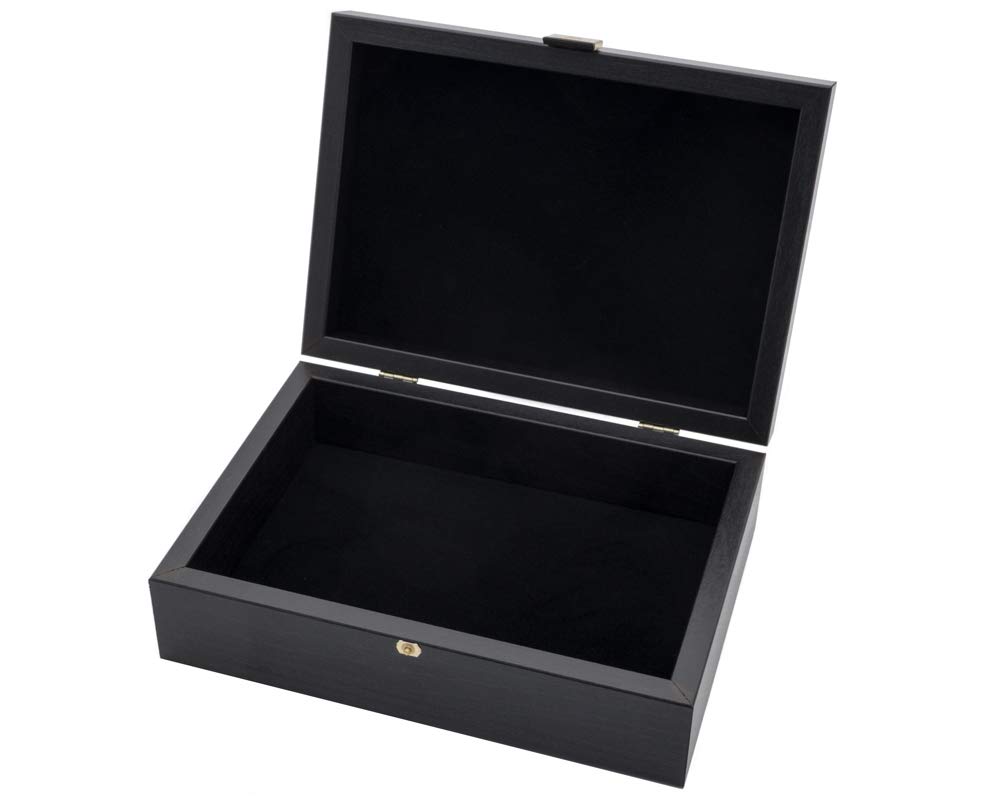 Handmade Wooden Storage Chess Box BLACK / Case for Standard Size Chess Pieces (32 pcs - up to 3,75" inch pieces - Chessmen Not Included)
