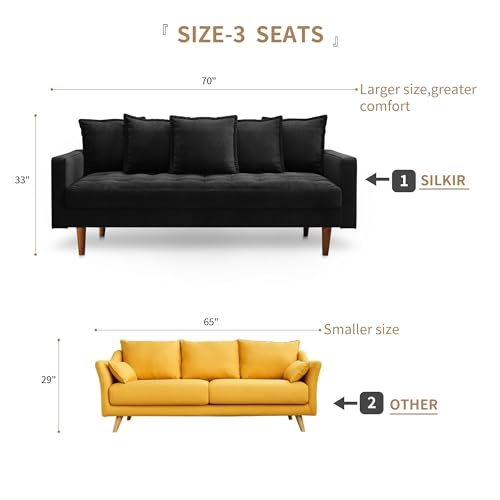 SILKIR Mid-Century Modern Small Spaces Comfy Velvet Living Room,Office,and Apartment,Loveseat Couch Sofas, 70 Inch, Black