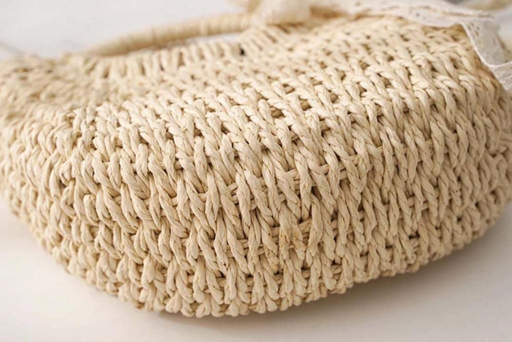 Handwoven Rattan Bag for Women Cross Body Bohemian Straw Shoulder Purse Beach Carrying Handbag (Black)