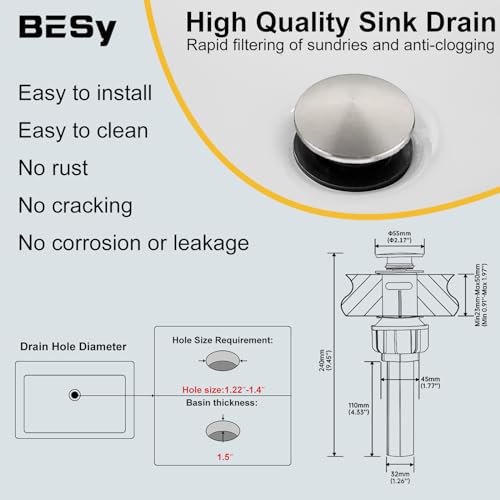 BESy Brushed Nickel Waterfall Spout Bathroom Faucet, Single Handle Bathroom Sink Faucet with Pop-up Drain, Rv Vanity Faucet with Deck Plate & Supply Hoses, Burshed Nickel, 1 or 3 Hole