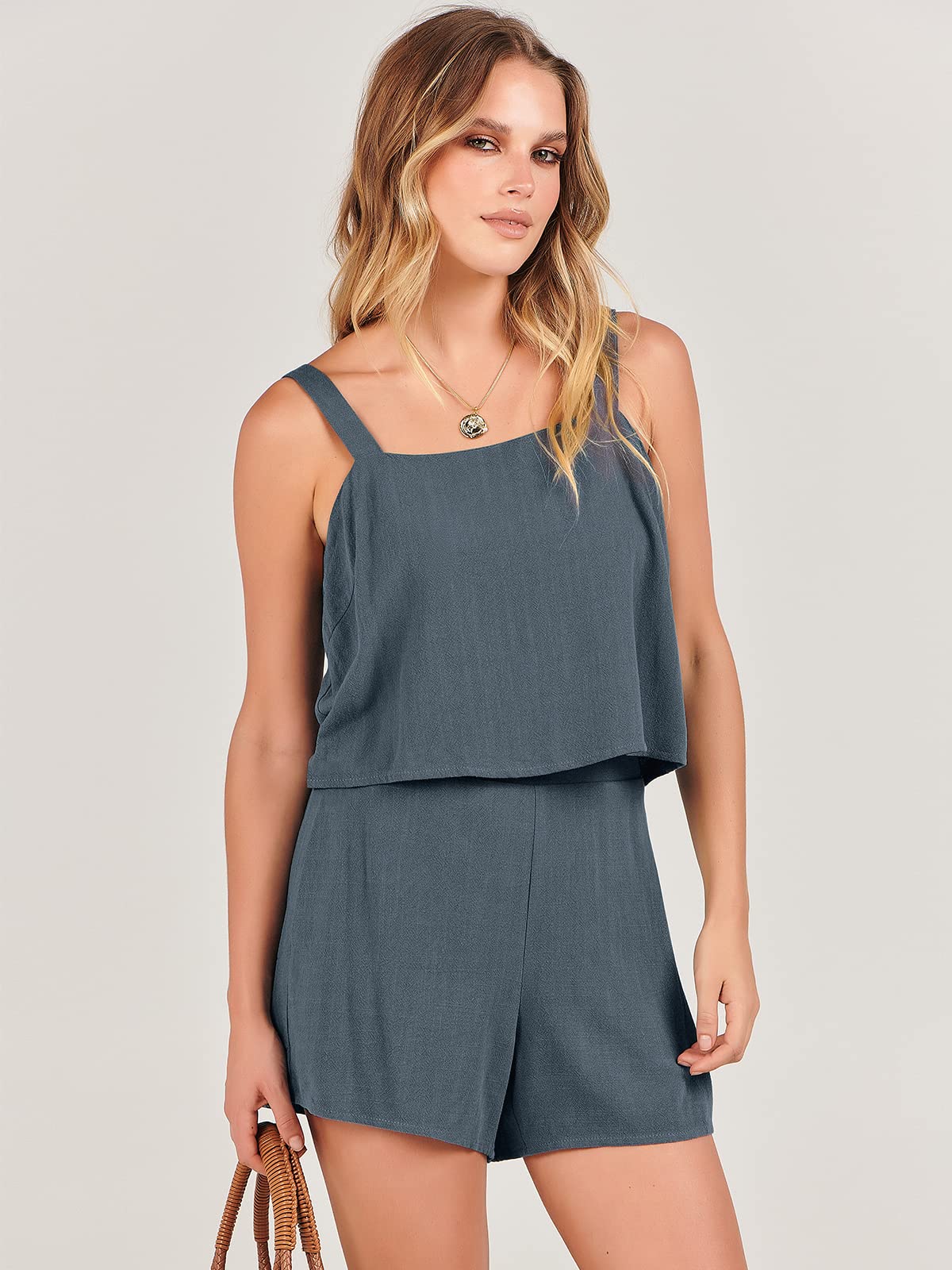 ANRABESS Womens 2 Piece Linen Sets Square Neck Crop Short Lounge Matching Sets 2024 Summer Trendy Beach Outfits 1020shenhui-XL
