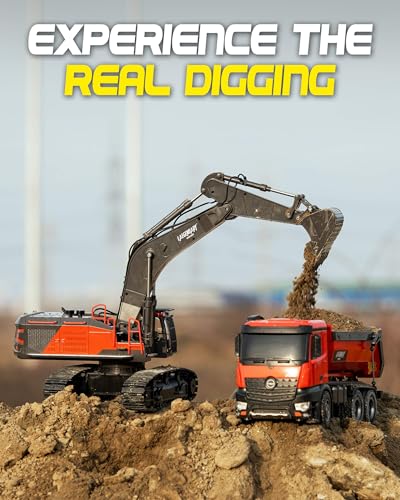 LAEGENDARY RC Excavator - Remote Control Excavator - Electric, Hobby-Grade Construction Vehicles - 1:14 Scale, Black - Red