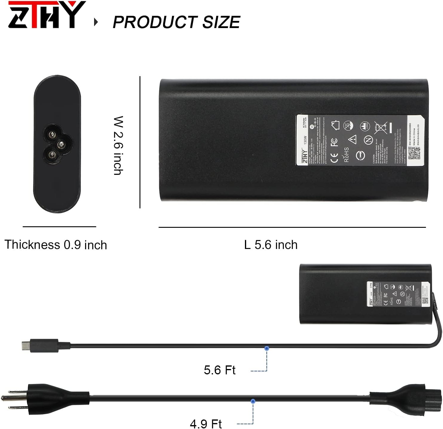 ZTHY 130W USB-C Type-C Laptop Charger Power Supply AC Adapter Replacement for Dell XPS 15 9500 XPS 17 9700 9700 9710 9720 9730 Precision 5750 5760 5770 5560 5550 5520 Latitude 7310 7210 9410 9510