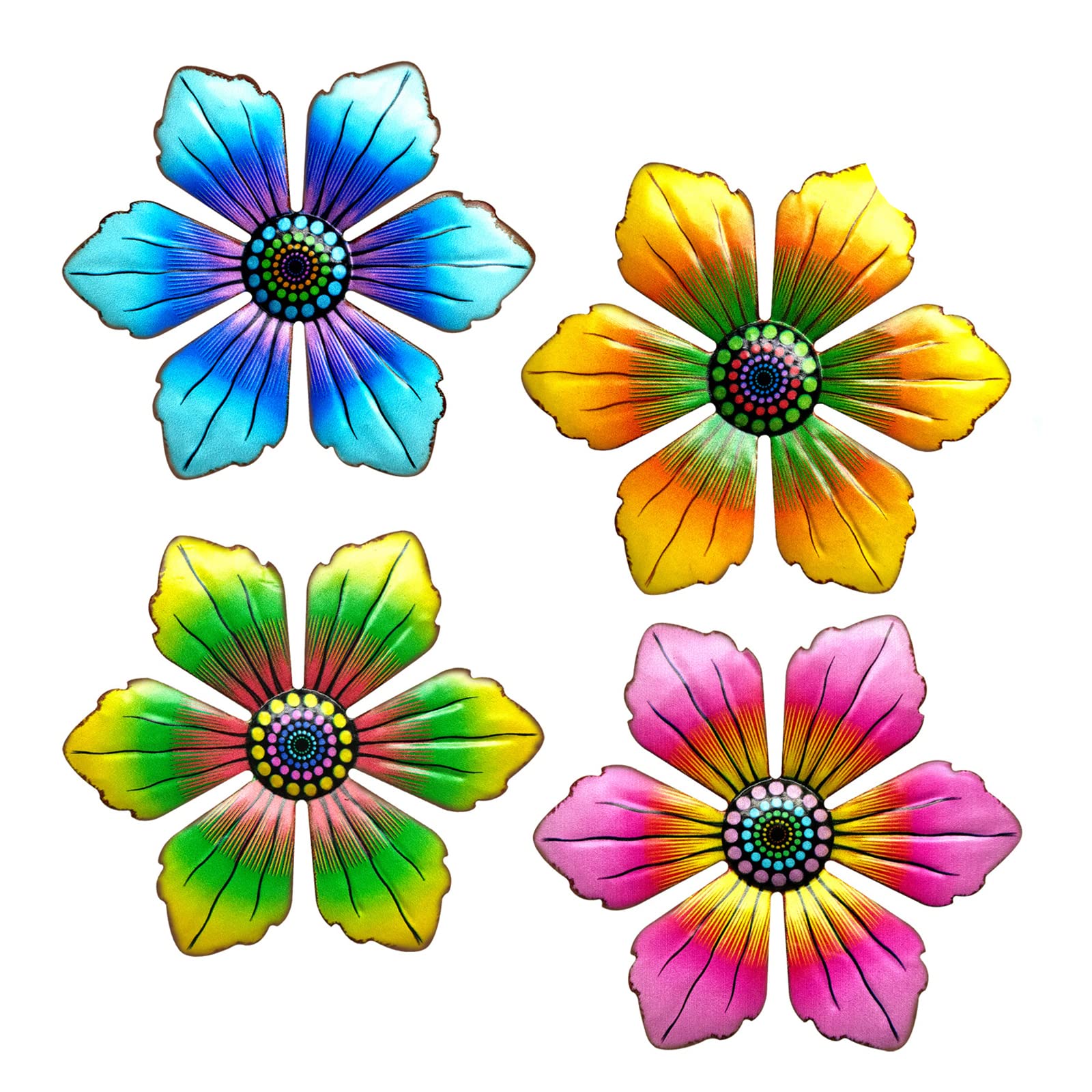 Nanaki Metal Wall Art Decor Flower 4pcs 6Inch Garden Art Color Hanging for Indoor Outdoor Decoration, Class Sculpture Wall Decorations for Home Kitchen Bathroom Living Room Balcony Pavilion Office…