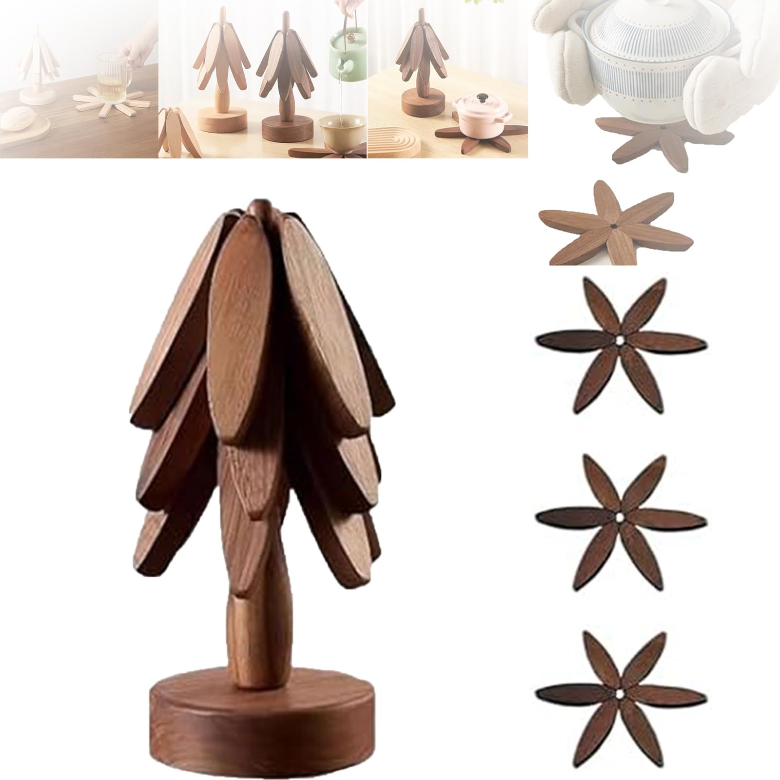 Dhiawo Wooden Tree Coaster, 2024 New Tree Coaster, Wooden Tree Coaster, Tree Shape Trivets Set, Wooden Trivets for Hot Dishes,Tree Shape Trivet Set Coaster for Teapot Hot Pots (A)
