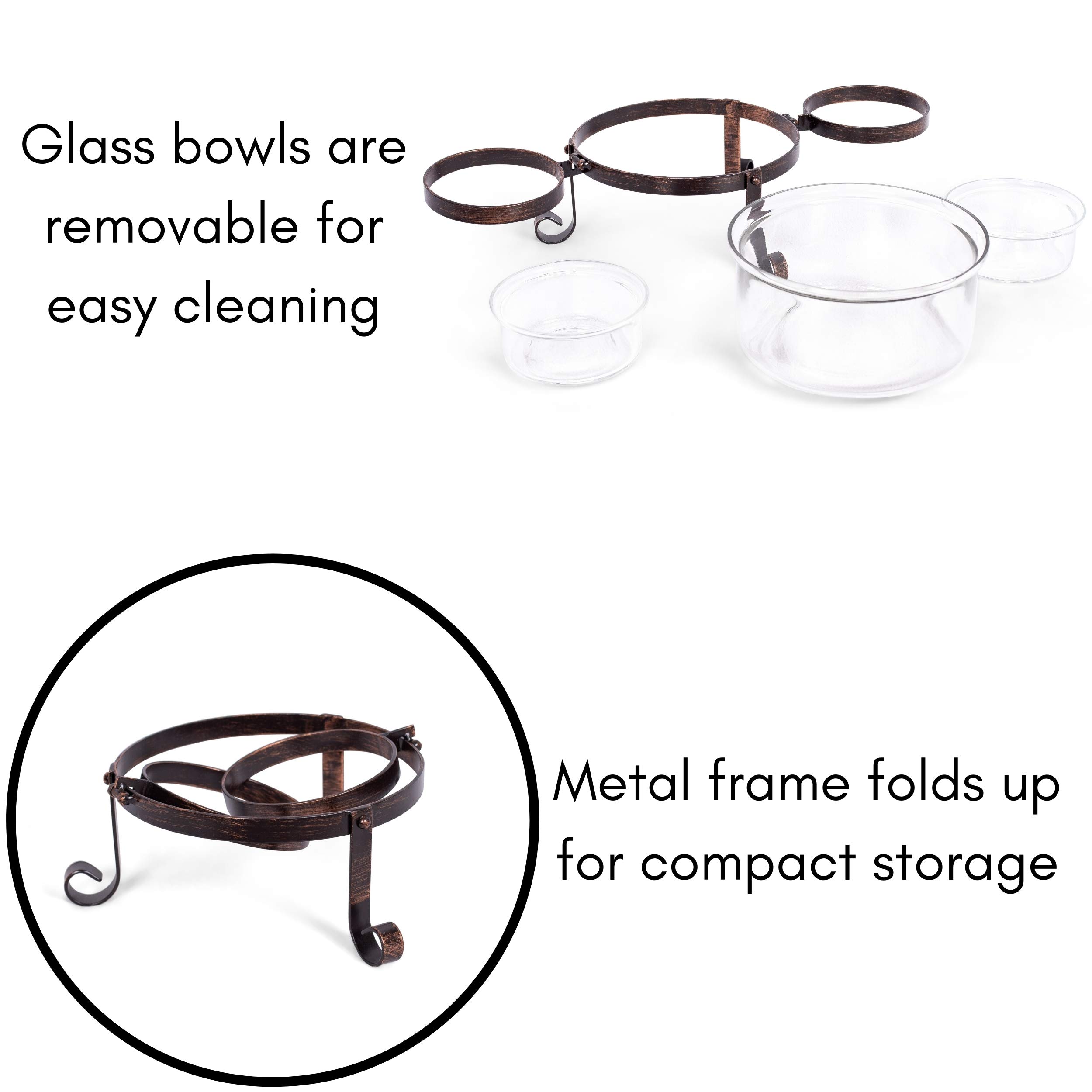 BIRDROCK HOME Chip and Dip Serving Bowl Set - Triple Glass Bowls with Metal Frame - Salsa Appetizer Party Serveware - Veggie, Shrimp, Guacamole, Chips and Taco Platter - Party Size - Compact Storage