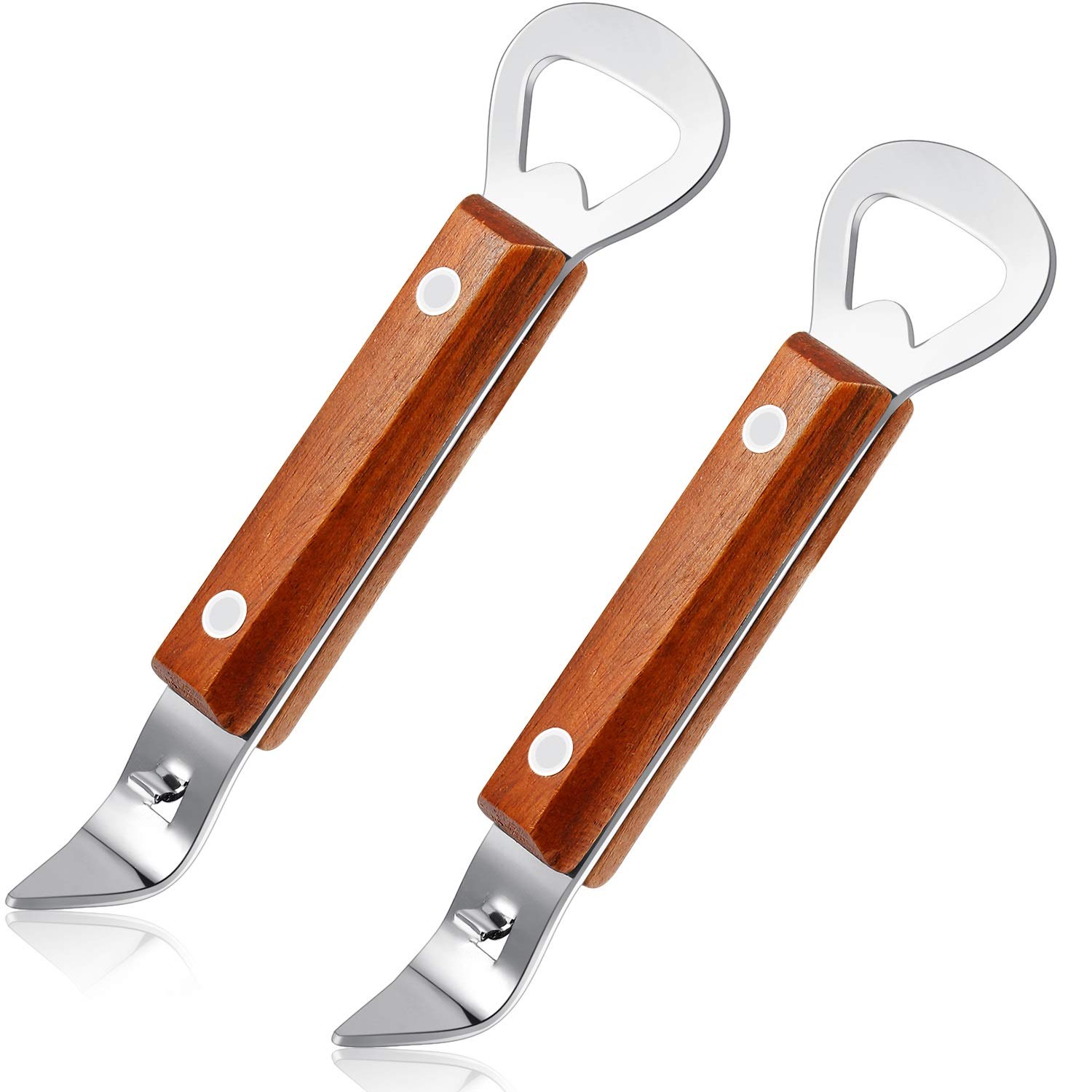 Bottle Punch Can Opener Stainless Steel Beer Bottle Opener Punch Bottle Opener with Wood Handle for Manual Bottles Cans (2, Wood Color)