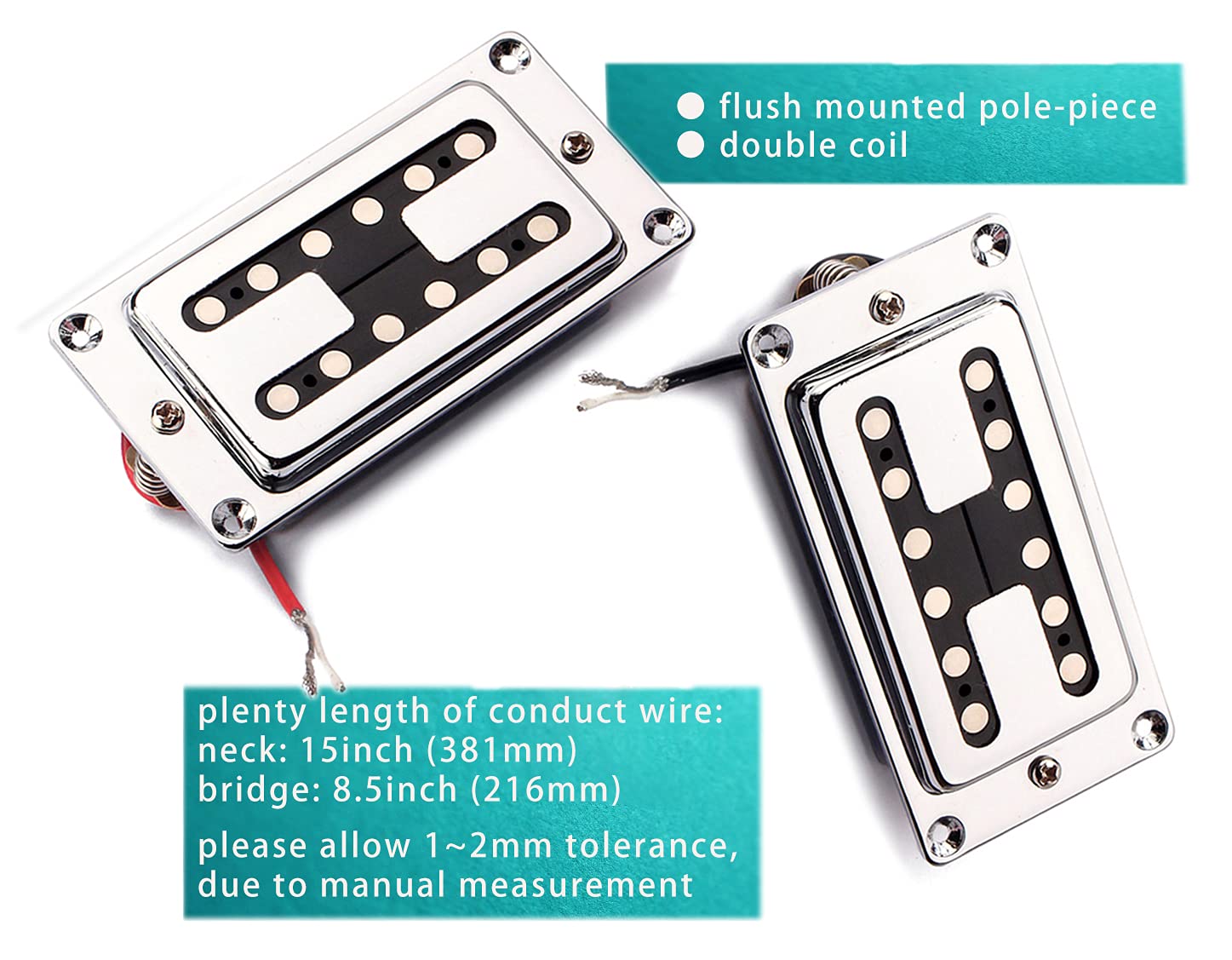LAMSAM Humbucker Pickups Set, High Output Flush Polepiece Ceramic Magnet PUP Compatible Electric Guitar with Humbucker Pickup Configuration, Double Coil Bridge Neck Pick-up Replacements, Chrome
