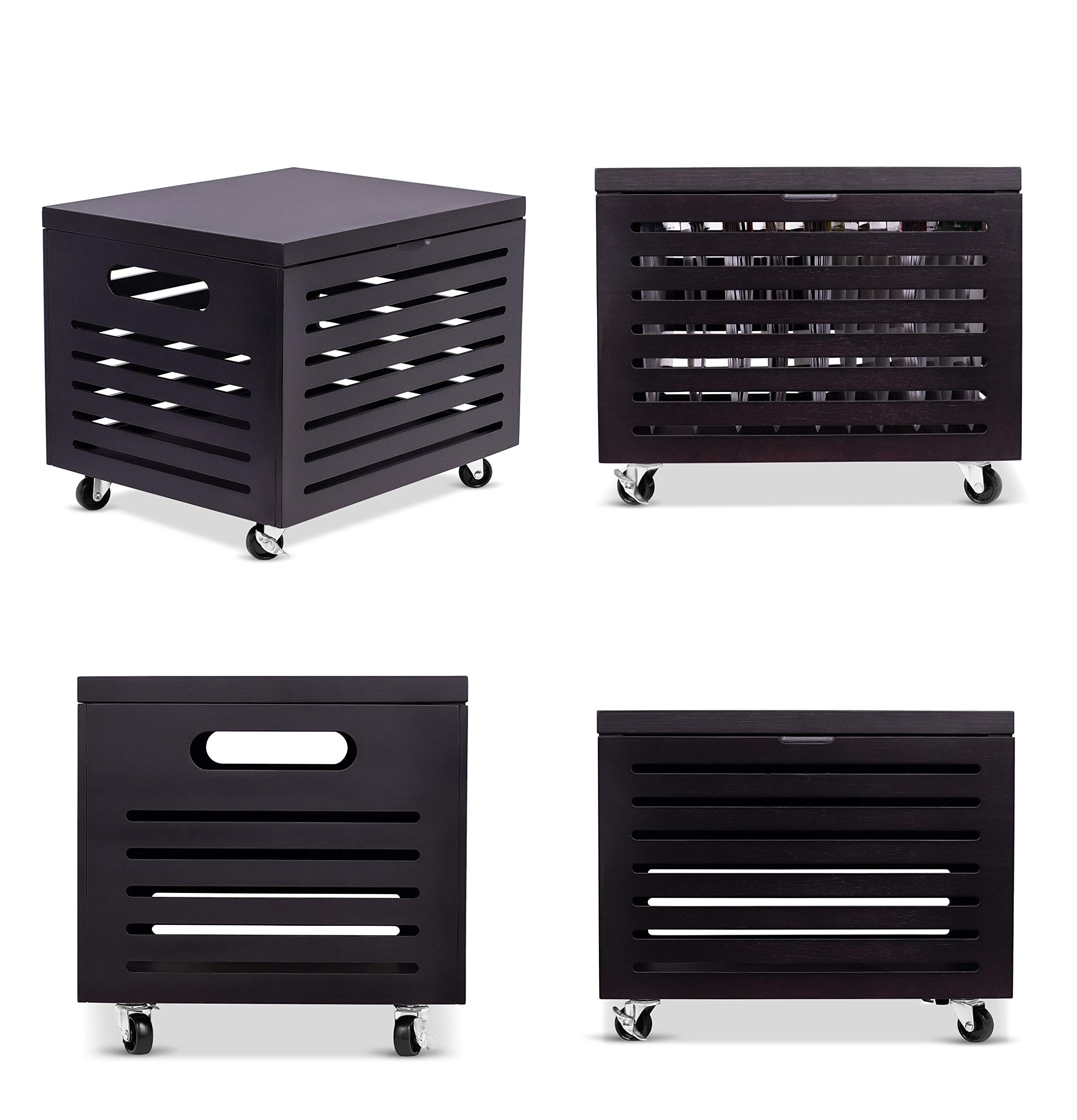 BIRDROCK HOME Rolling File Storage Organizer Box with Lid (NEW VERSION) - Bamboo - Decorative Wood Hanging Filing & Storage Office Box - Letter or Legal - Strong Durable - Toys Blankets - Cafe Noir