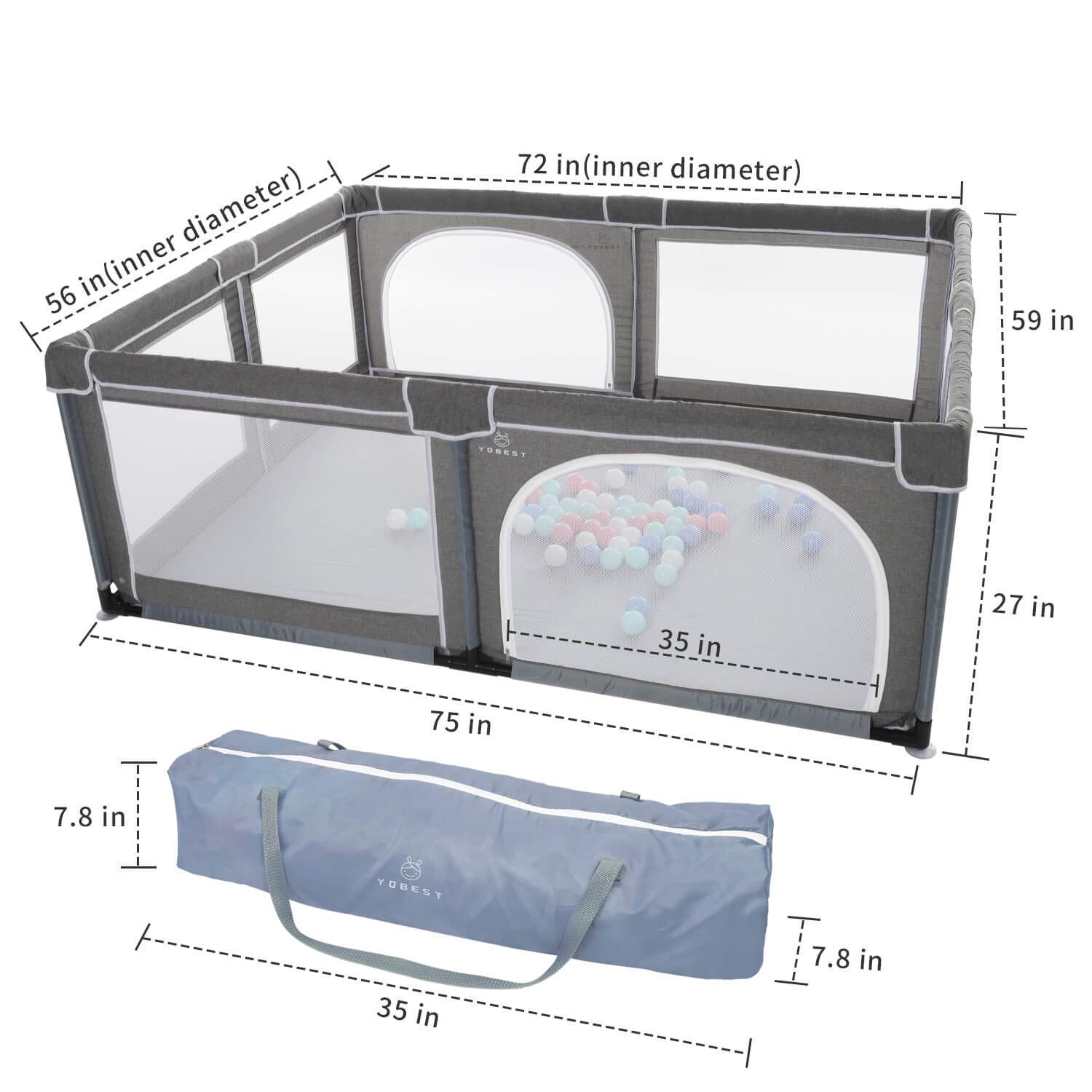 Baby Playpen, CVTER Extra Large Play Yard with Gate, Playpen for Toddler, Infant Safety Activity Center, Children's Fences Packable & Portable