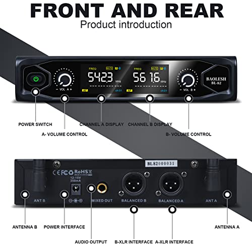 BAOLESH UHF Wireless Microphone System - Multi-Channel Handheld Microphone Kit with 30 Adjustable Frequencies for Home Karaoke, Meetings, Parties, Church, DJ, Weddings (542.30mhz-561.60mhz)