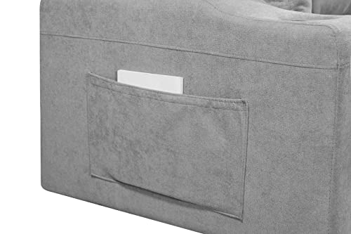 Cotoala L-Shape Sectional Sofa with Pull-Out Bed and Storage Space, Right Chaise Longue Convertible Sleeper Couch w/ 2 Cup Holders & Side Pockets, for Living Room, Apartment, 92", Gray
