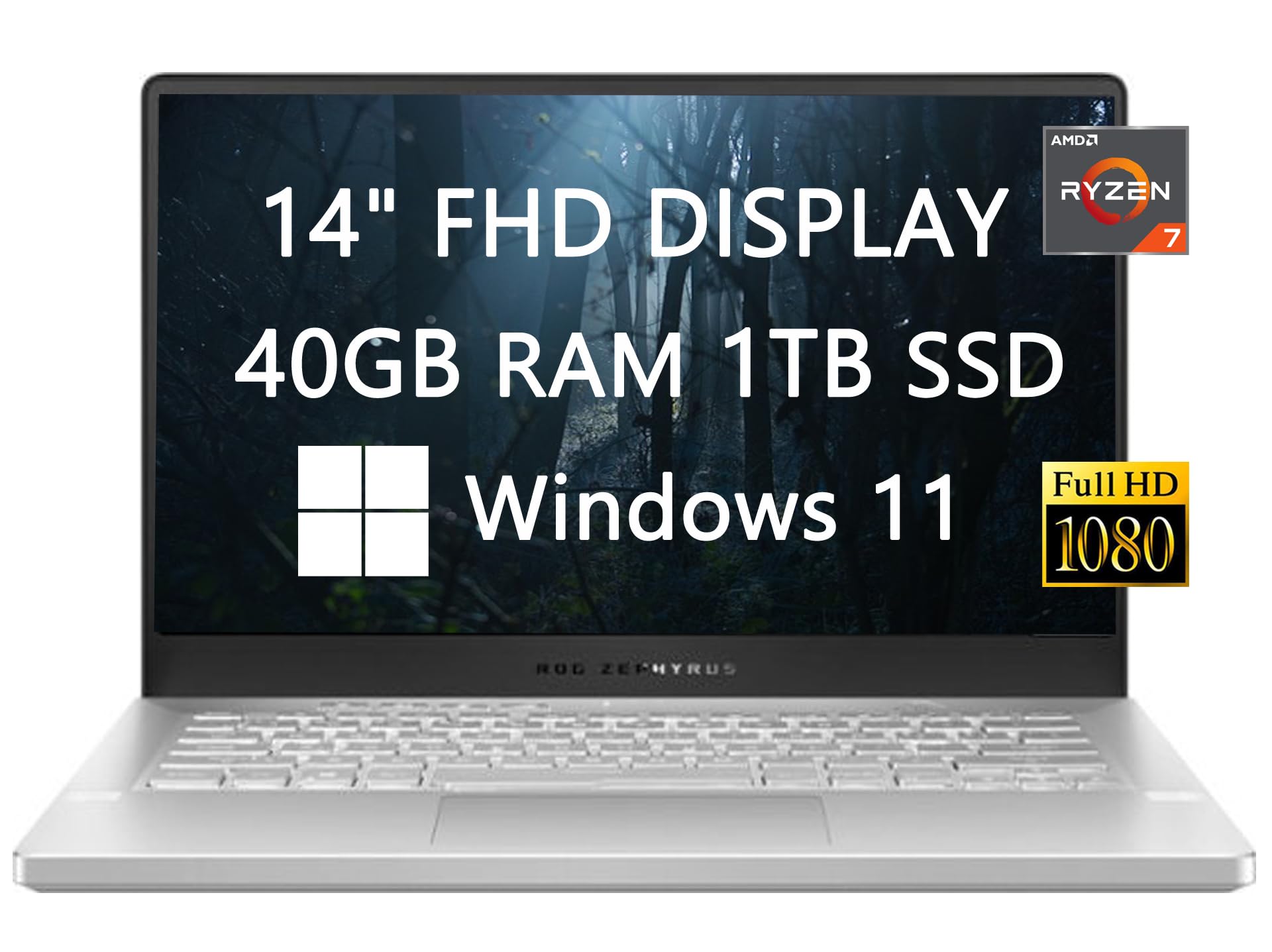 asus ROG Zephyrus Gaming Laptop, 14'' FHD 144Hz Display, NVIDIA GeForce RTX 3060 6GB, AMD Ryzen 7-5800HS, 40GB RAM, 1TB SSD, Backlit Keyboard, Windows 11, ROG Intelligent Cooling, LIONEYE HDMI Cable