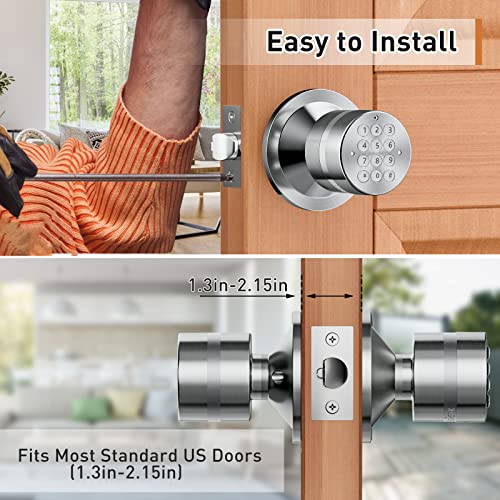 Signstek Keyless Entry Door Lock,Door Knob with Keypad,Smart Code Door Lock,Mute Mode,Passage Function, Easy to Install,Satin Nickel