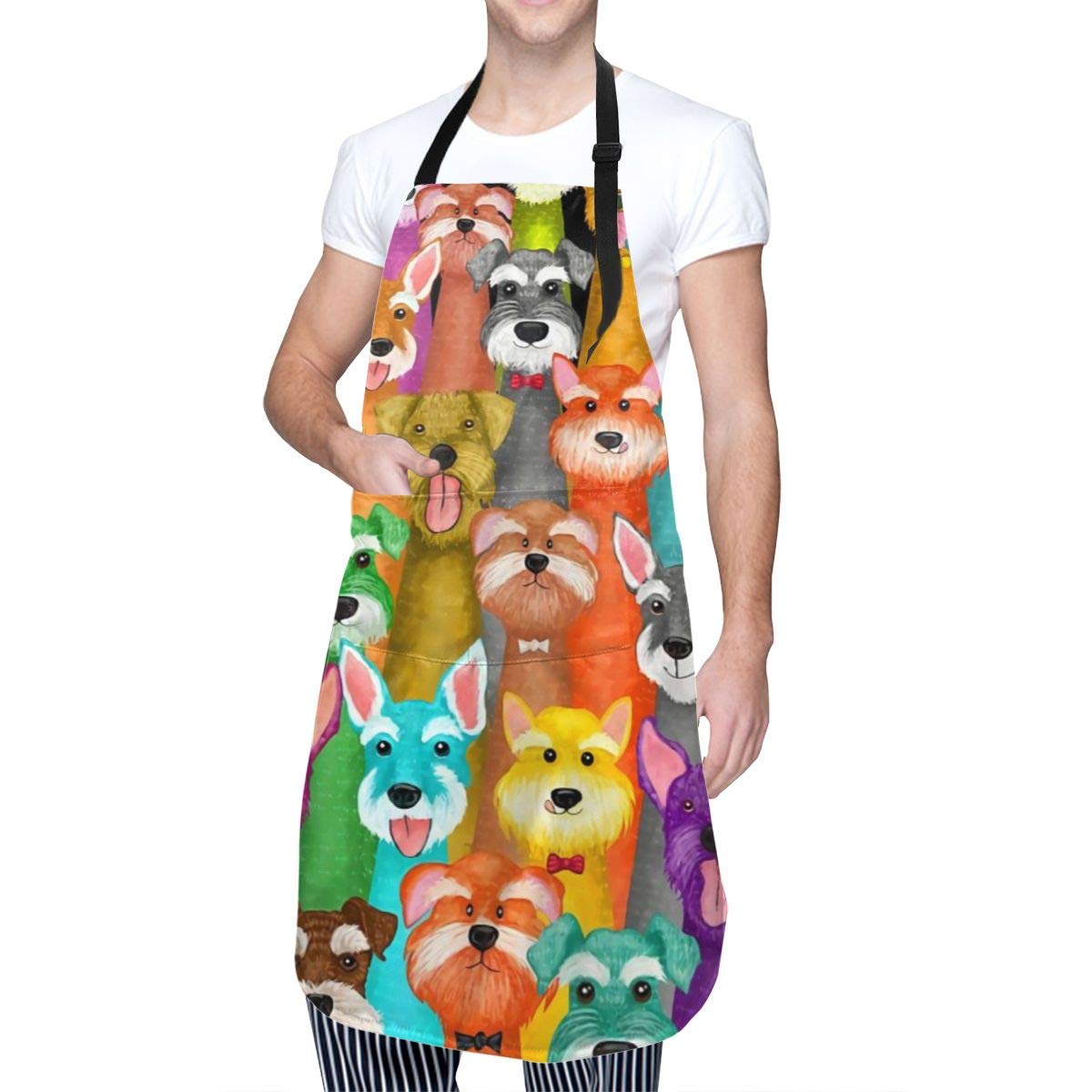 Bib Apron with 2 Pockets for Men Women, Adjustable Kitchen Aprons with Extra Long Ties Waterdrop Resistant for Cooking, Grill and Baking