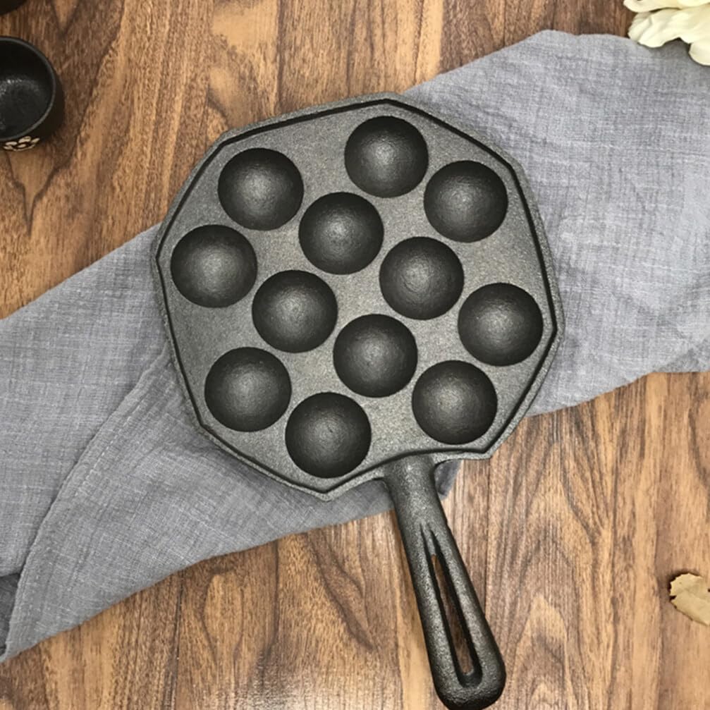 DOITOOL 2 Pcs Cast Iron Takoyaki Pan,12 Hole Heavy Duty Takoyaki Grill Pan,Non-Stick Takoyaki Maker Mold Skillet Baking Tray Octopus Meatball Maker