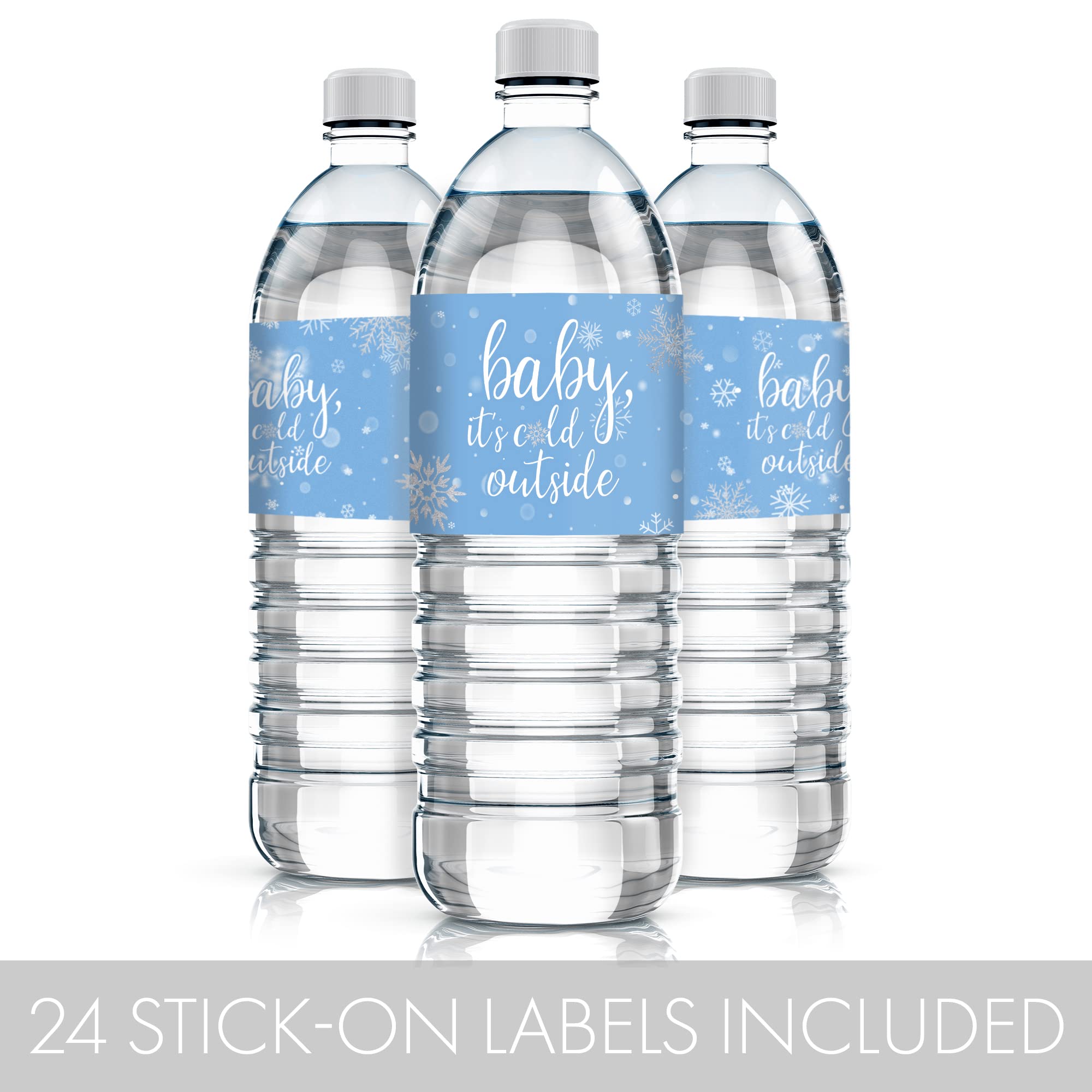 Blue Little Snowflake Winter Baby Shower Water Bottle Labels - Baby It's Cold Outside - 24 Stickers