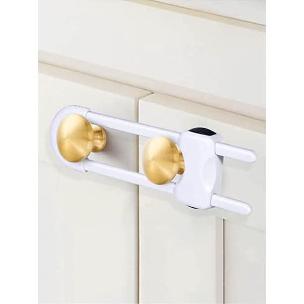 Baby Proofing Sliding Cabinet Locks - YAWALL Adjustable U Shaped Baby Safety Latches for Wardrobe, Kitchen,Bathroom,Drawer,Fridge,Cupboard Doors Knobs & Handles (4Pack White)
