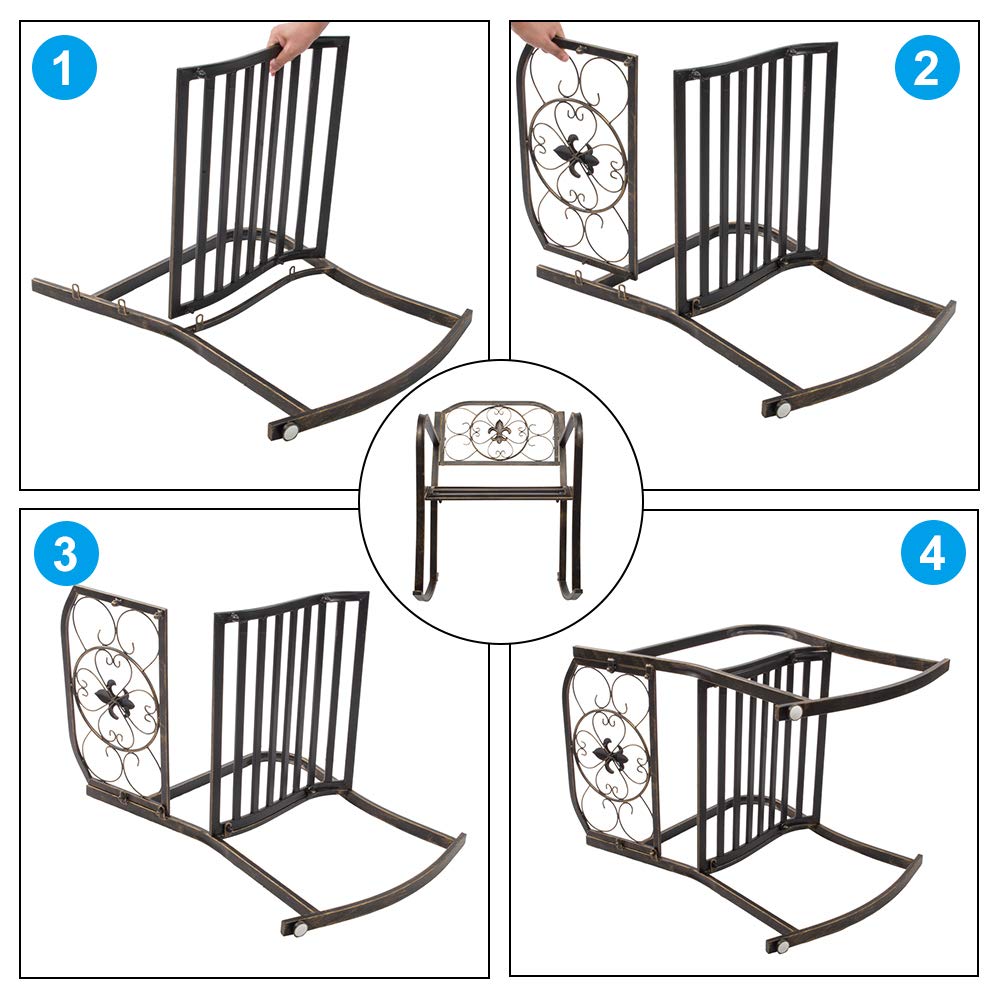 EBLSE Elegant Wrought Iron Porch Rocking Chair Outdoor Garden Single Iron Art Vintage Rocking Chairs (Black)