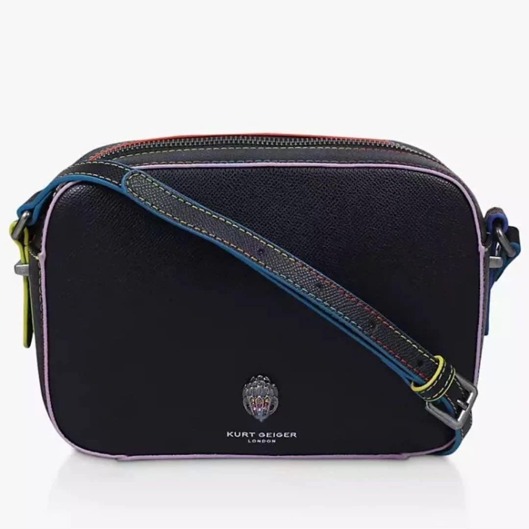Kurt Geiger Women’s Richmond Leather Rainbow Stitch Camera Bag Crossbody, Black