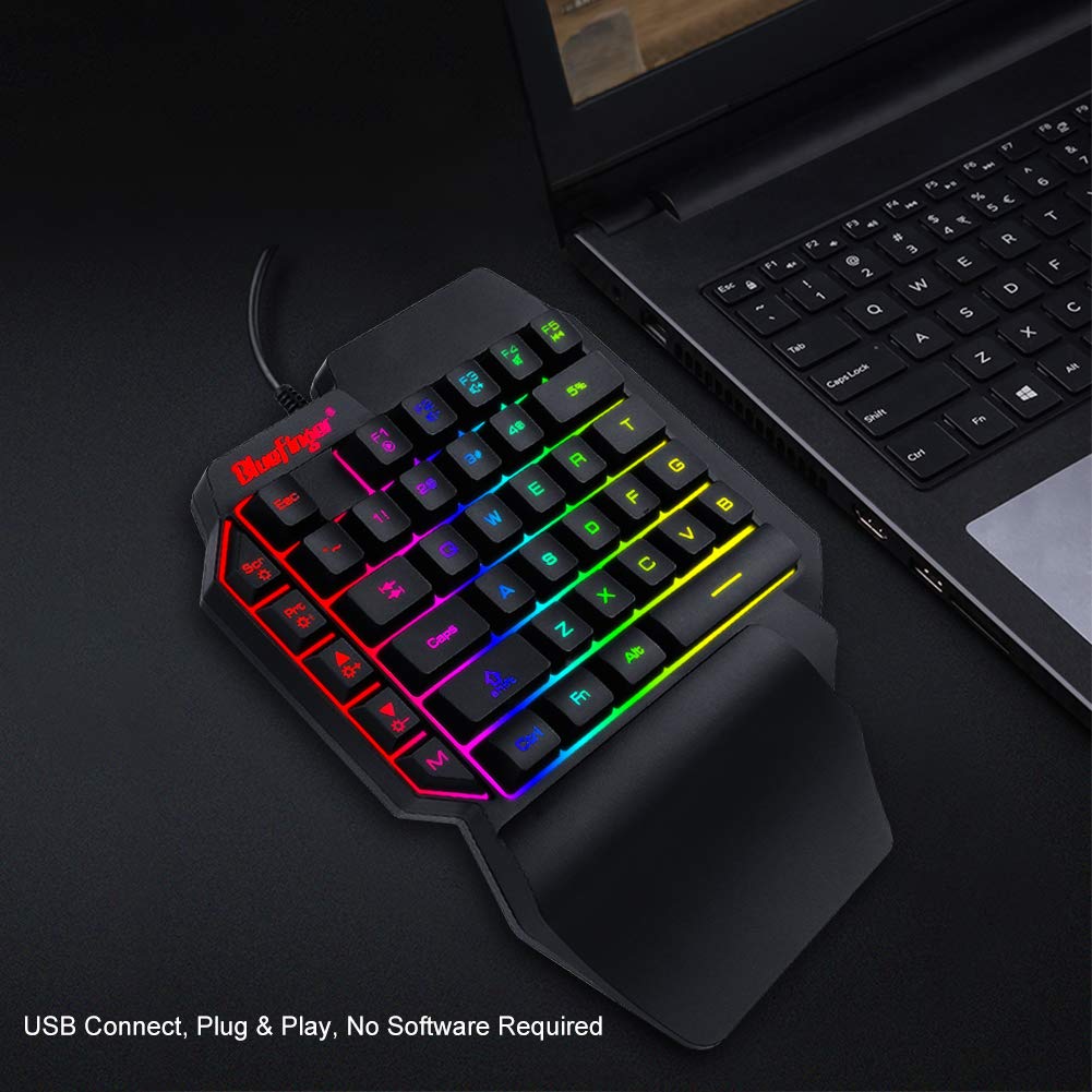 One Hand RGB Gaming Keyboard and Backlit Mouse and Gaming Headset with Microphone,USB Wired Rainbow Single Hand Mechanical Feeling Keyboard with Wrist Rest Support, Gaming Keyboard Set for Game