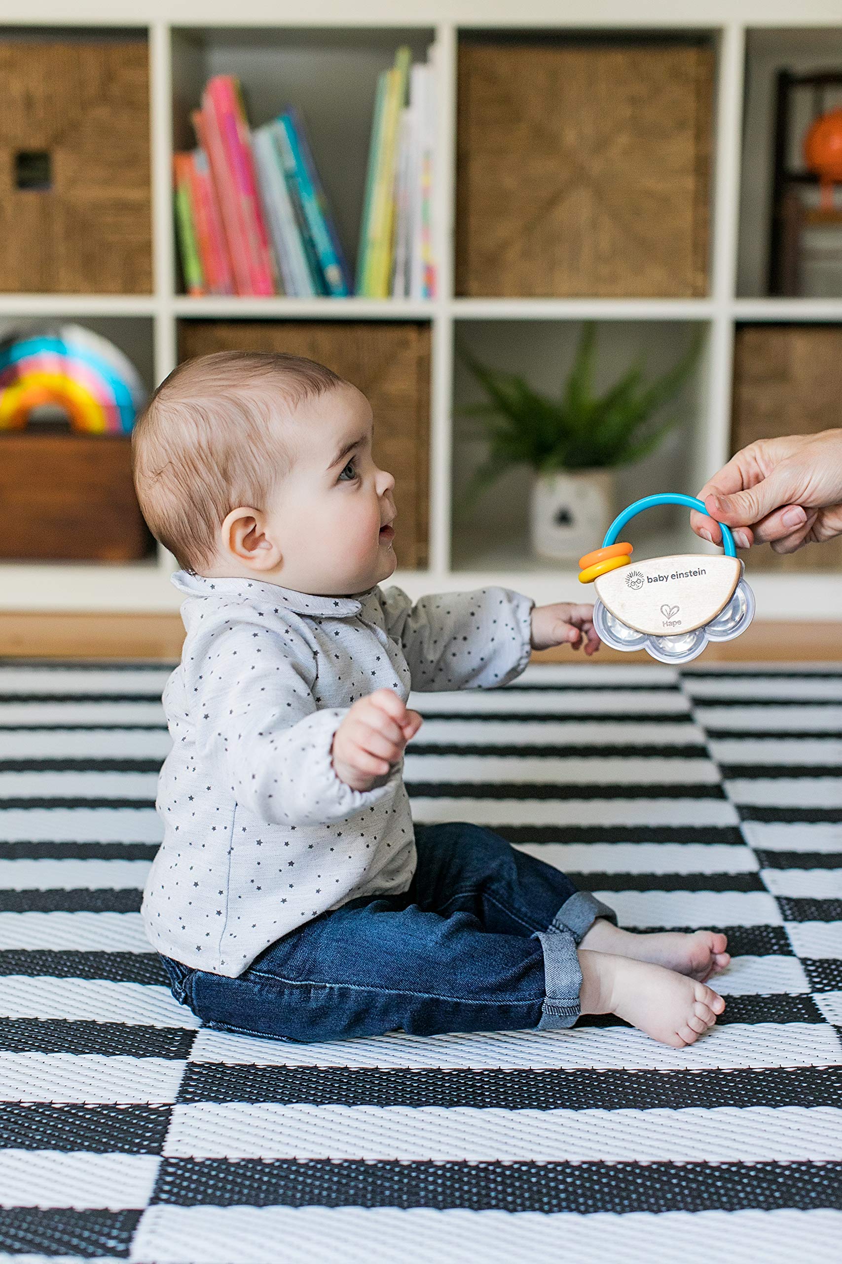 Baby Einstein Tiny Tambourine Wooden Musical Toy, Ages 3 months +