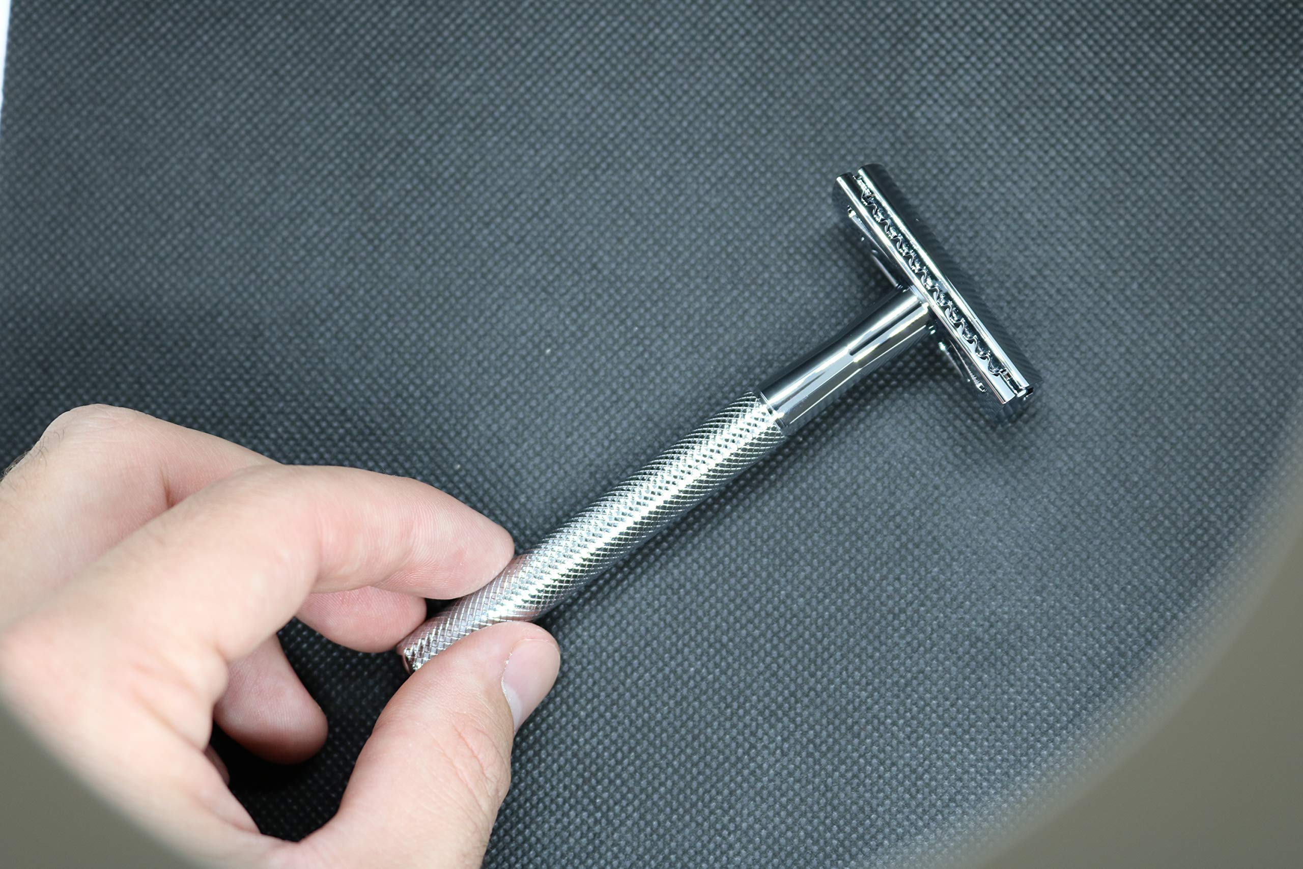 Bare Safety Razor, Chrome, Long Handle with Blade