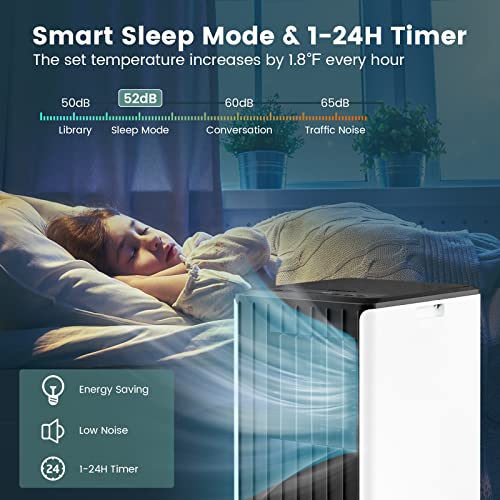 COSTWAY 8000 BTU Portable Air Conditioner, 3-in-1 AC Unit with Dehumidifier & Smart Sleep Mode, 24H Timer & Remote Control, Cools Rooms up to 250 Sq.Ft, Window Kit Included