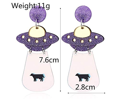 ASKANA Women`s Fashion and Fun Acrylic Big Cute UFO Aliens Cosmos and Space Drops Stud Earrings