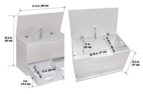 Badger Basket Kid's Up & Down Toy Box and Organizer with Two Reversible Fabric Bins - White