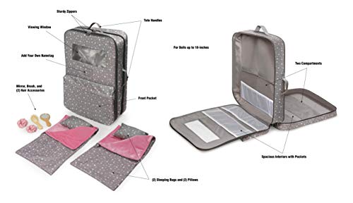 Badger Basket Pack Pretty Double Doll Carrier with Two Sleeping Bags for 18 inch Dolls - Gray/Stars