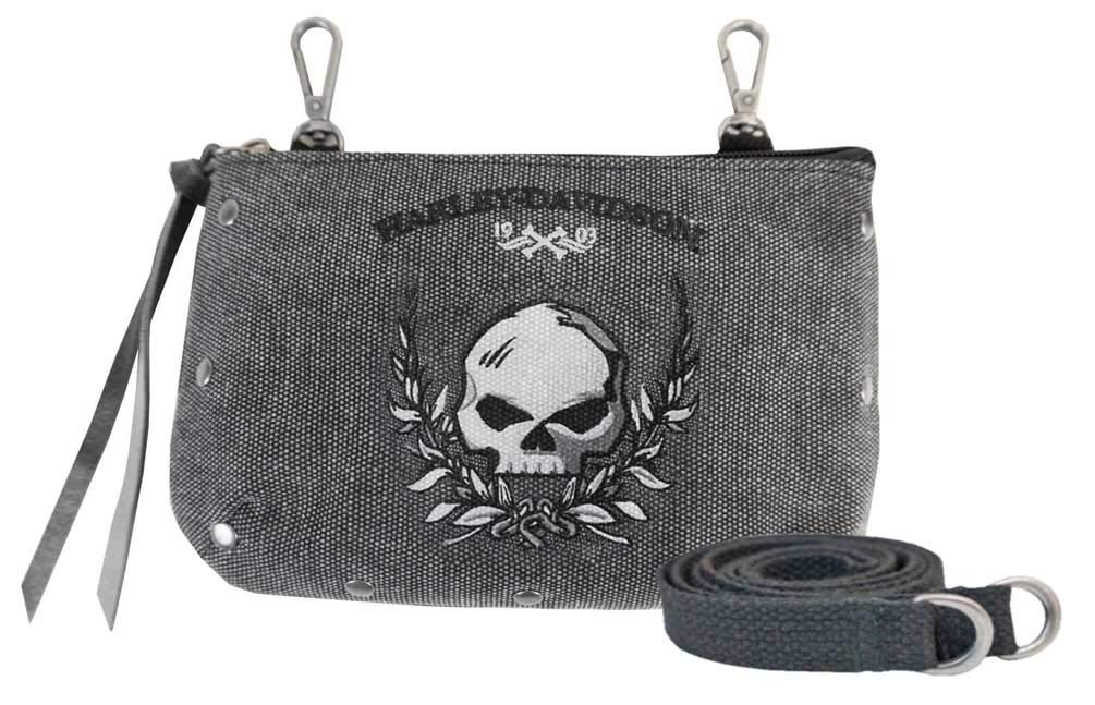Harley-Davidson Women's Skull Distressed Denim Hip Bag w/Strap WDD5350-BLACK