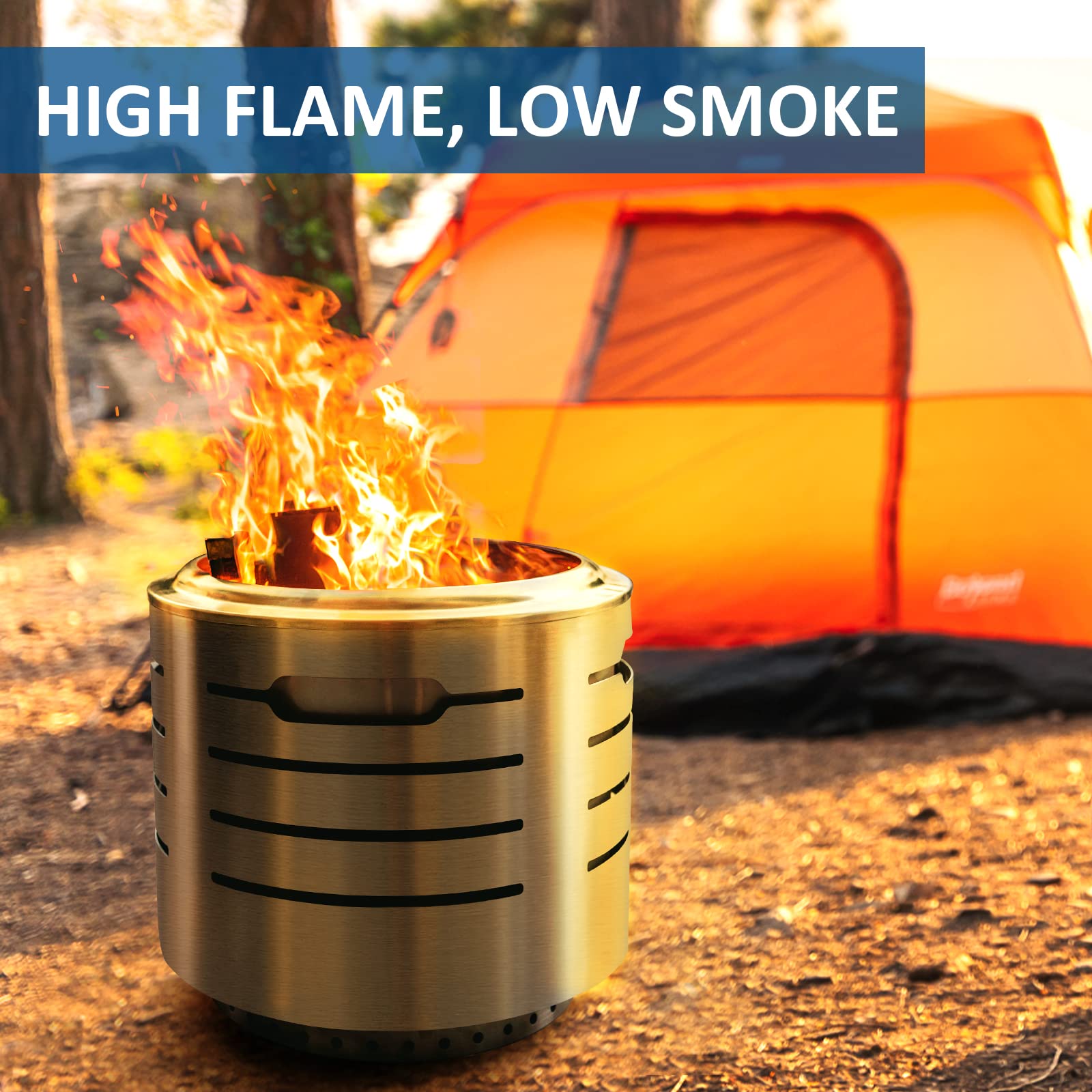 BeyondHOME 19.3 Inches Smokeless Instant Fire Pit, Stainless Steel Fire Pit Wood Burning with Ash Pan, Bonfire Stand, 10 Second Setup, Suitable for Outdoor Camping, Garden