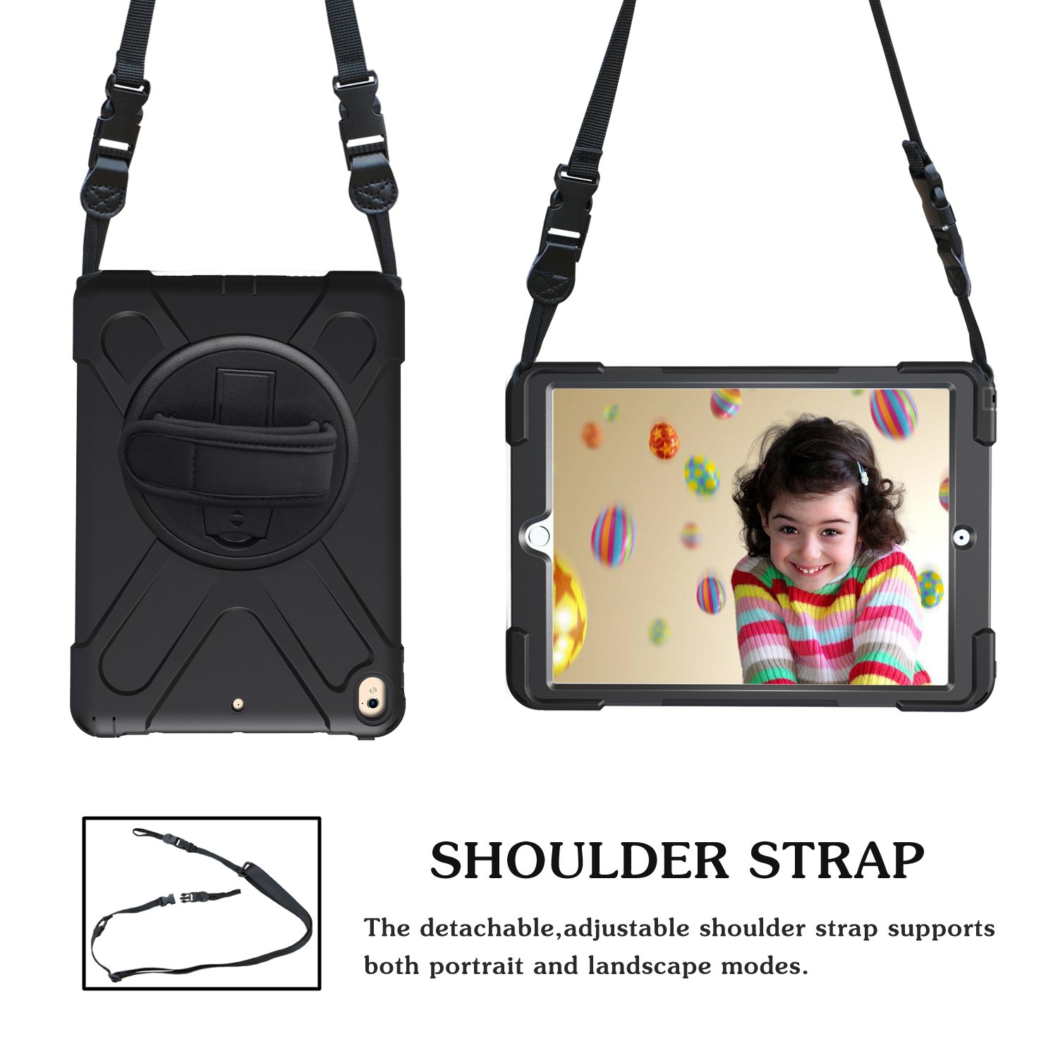 TSQ Case for iPad Air 3 10.5" 2019/ Pro 10.5 Inch Case 2017 | Military Grade Heavy Duty Rugged Protective Kids Case with Rotating Stand, Hand/Shoulder Strap, Cover for iPad Air 3rd Generation | Black