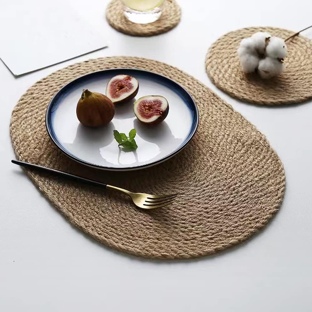 Aiminjey Large Oval Woven Placemats, 16 x 12 Inch 1 Pack Natural Jute Kitchen Dinning Table Mats, Rustic Boho Heat Resistant