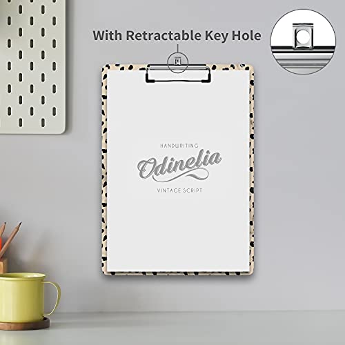 Cute Clipboard with Designs Wood A4 Letter Size Hardboard Office Clipboards, Retractable Hole for Hanging Decorative Clip Board - Cheetah Spots(12.4" x 8.9")