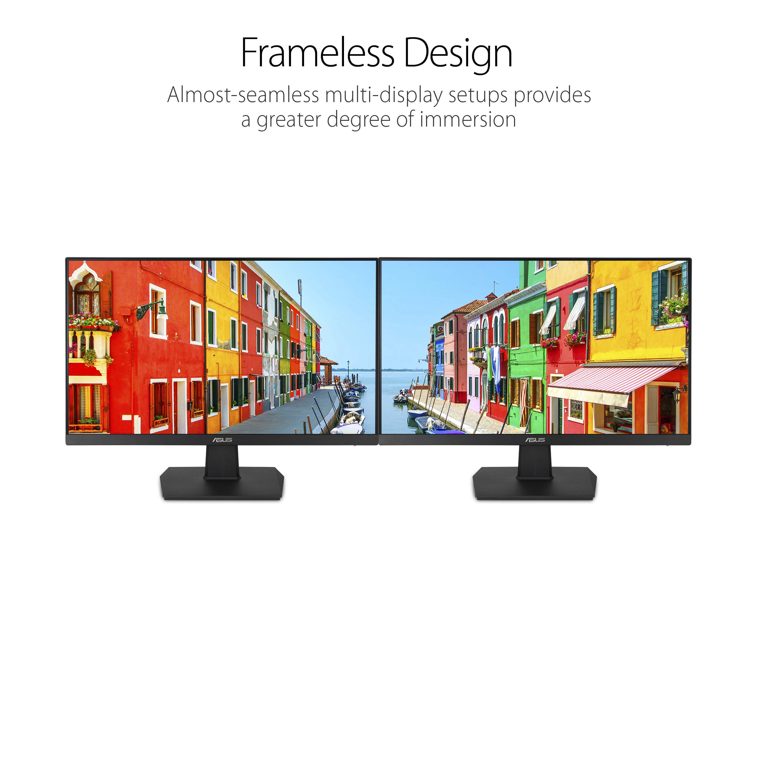 ASUS VA24EHE 23.8 Monitor, 1080P, Full HD, IPS, 75Hz, HDMI D-Sub DVI-D, Adaptive-Sync / FreeSync, VESA wall mountable, Eye Care, Flicker-free and Low Blue Light (Renewed)