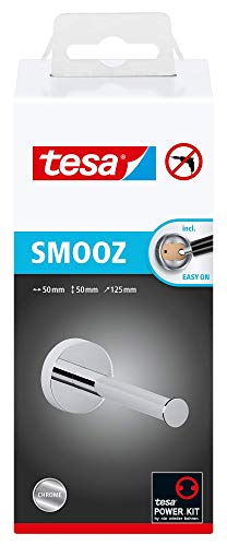 tesa Smooz No Drill, Wall Mounted Spare Bathroom Toilet Roll Holder, Chrome-Plated Metal, Removable Adhesive Glue Technology