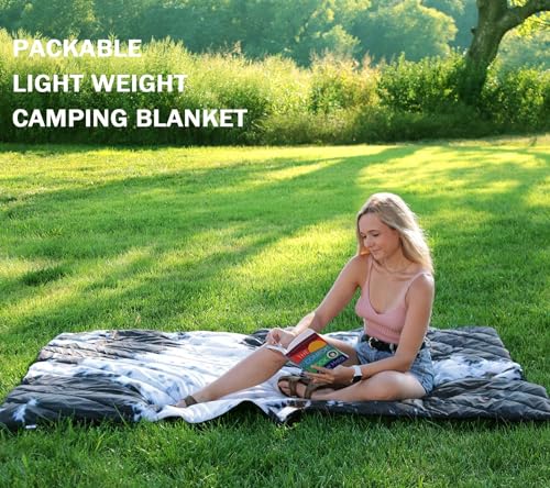 Bedvcaty Camping Blanket, Puffy Waterproof Travel Blanket, Warm Cozy Picnic Blanket, for Outdoors, Travel, and Mountain.(Cow, 78" x 56")