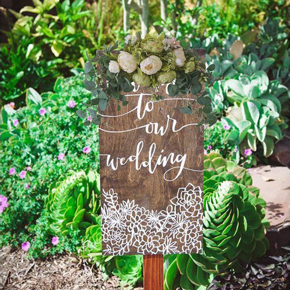 JVSISM Floral Swag, Peony Flowers and Eucalyptus Leaves, Front Door Lintel Swag, for Wedding Wall Window Arch Home Garden Decor