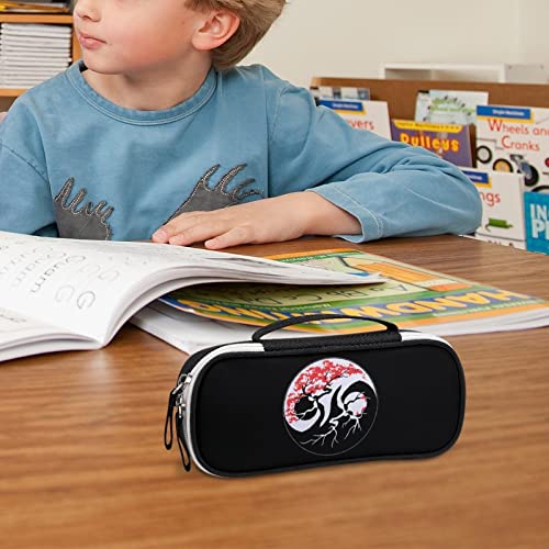 Bonsai Tree in Yin Yang Printed Pencil Case Bag Stationery Pouch with Handle Portable Makeup Bag Desk Organizer